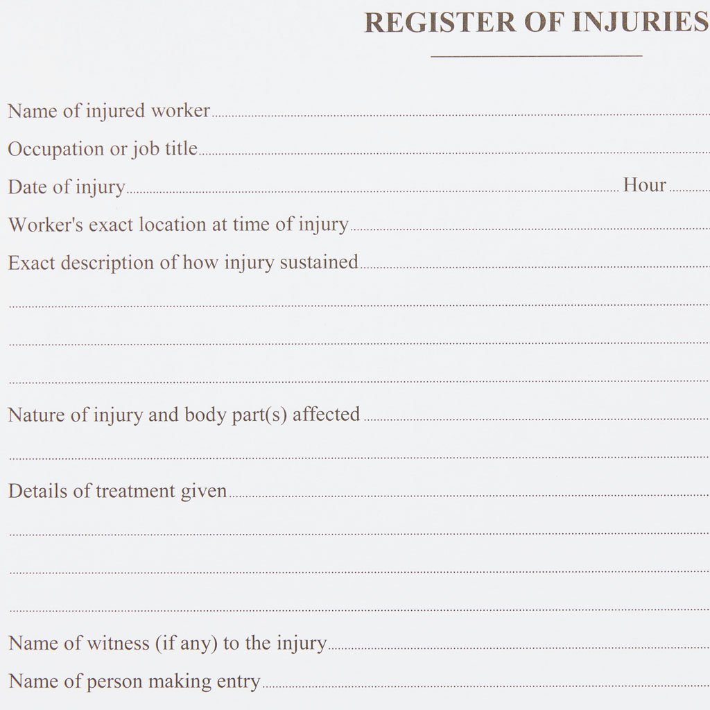 Register of Injuries Pad Duplicate 25pp – Brenniston